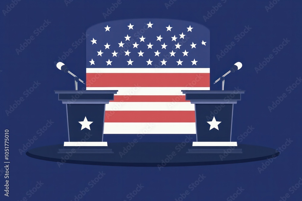 An icon showing the US presidential debate stage, with two podiums and ...