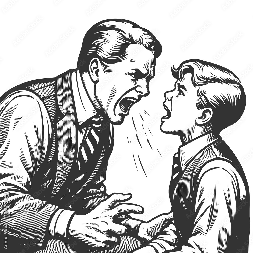 angry father man shouting at his son young boy, intense emotional ...