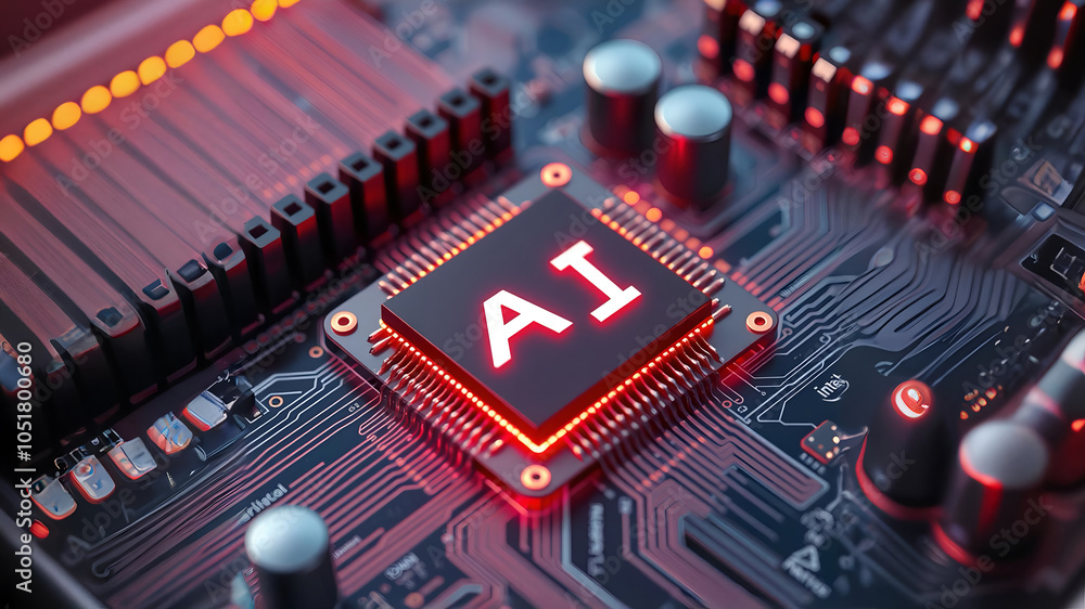 A processor integrated with AI. AI letters on chip. Intel processor ...