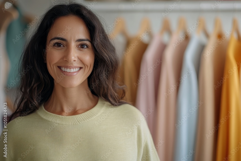 A Hispanic woman experiences the joy of self-expression while trying on ...