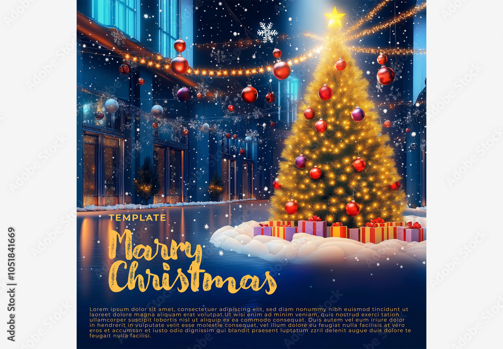 Holiday & Winter Templates: Christmas Tree with Presents, Snowflakes ...