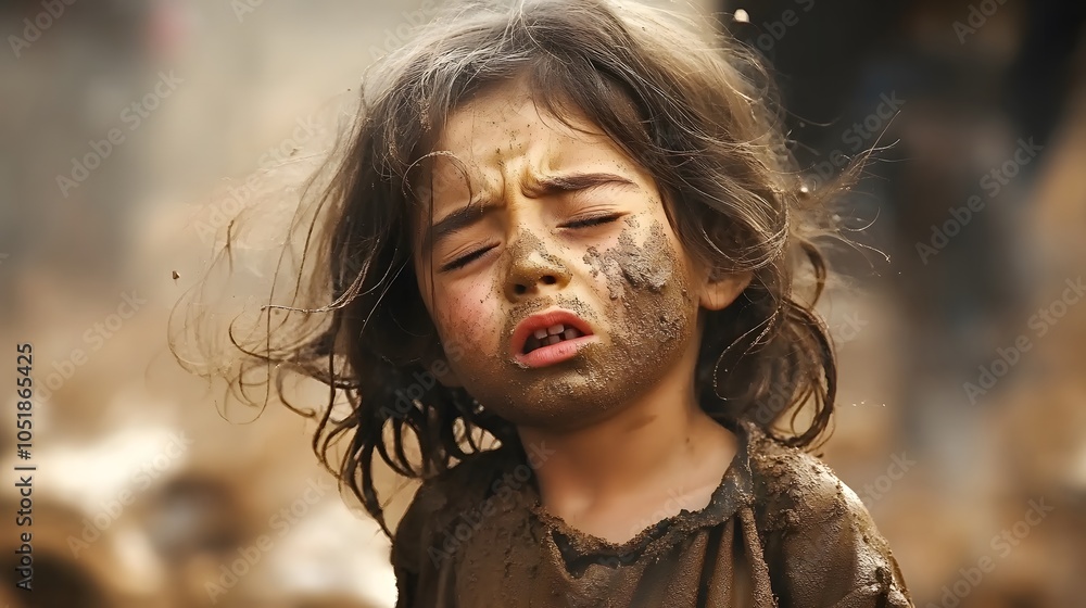 Heart-Wrenching Close-Up of a Little Girl Crying on the Battlefield ...
