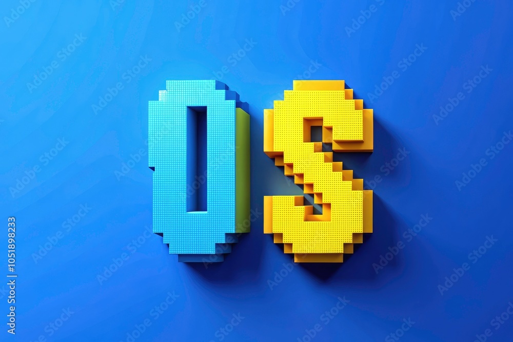 Pixel Art Style VS Symbol in Yellow on Blue Background for Game ...