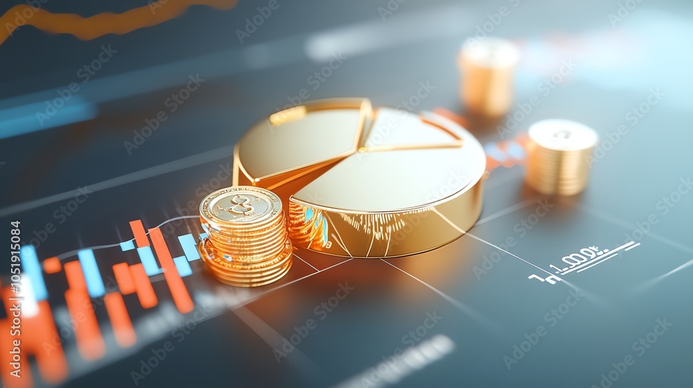 Golden pie chart segment with other asset symbols, visually showing ...