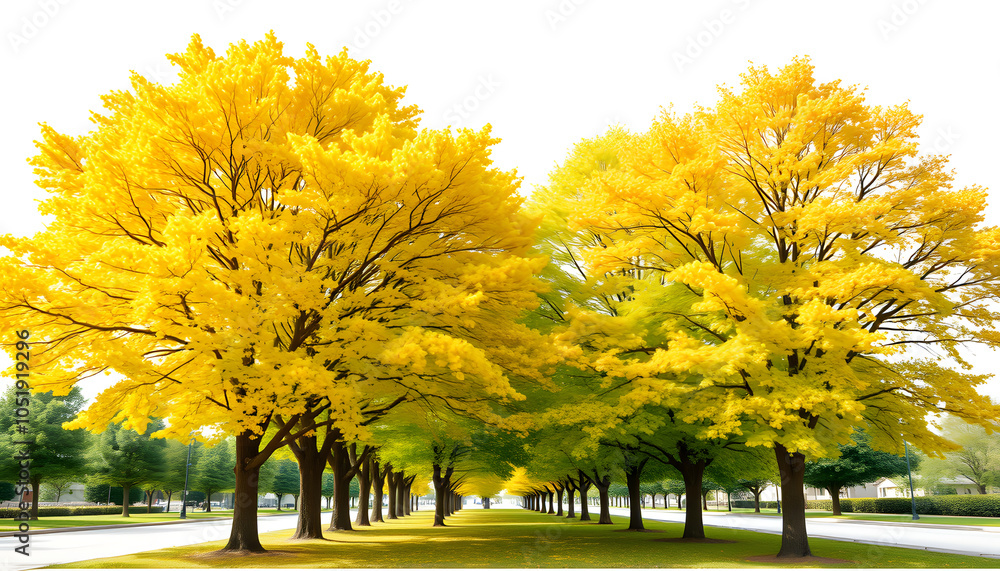Summer and autumn Tilia cordata set street trees medium and small ...