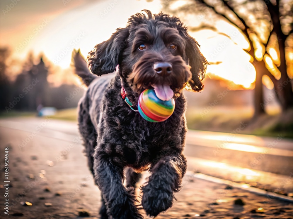 Long Exposure of Black Labradoodle Running with Ball - Captivating Dog ...