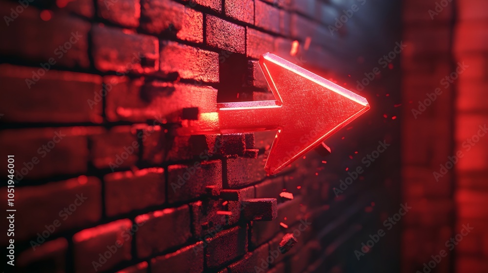 Bright Red 3D Arrow Breaking Through Brick Wall,Symbolizing Overcoming ...