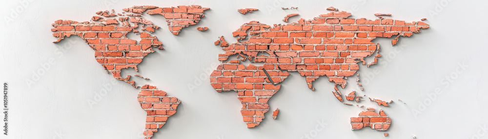 world map creatively designed with brick wall texture, showcasing ...