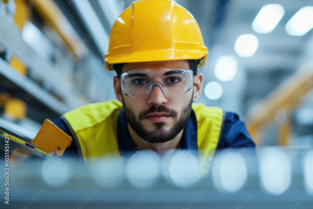 Technician checking product alignment with a laser level on a ...