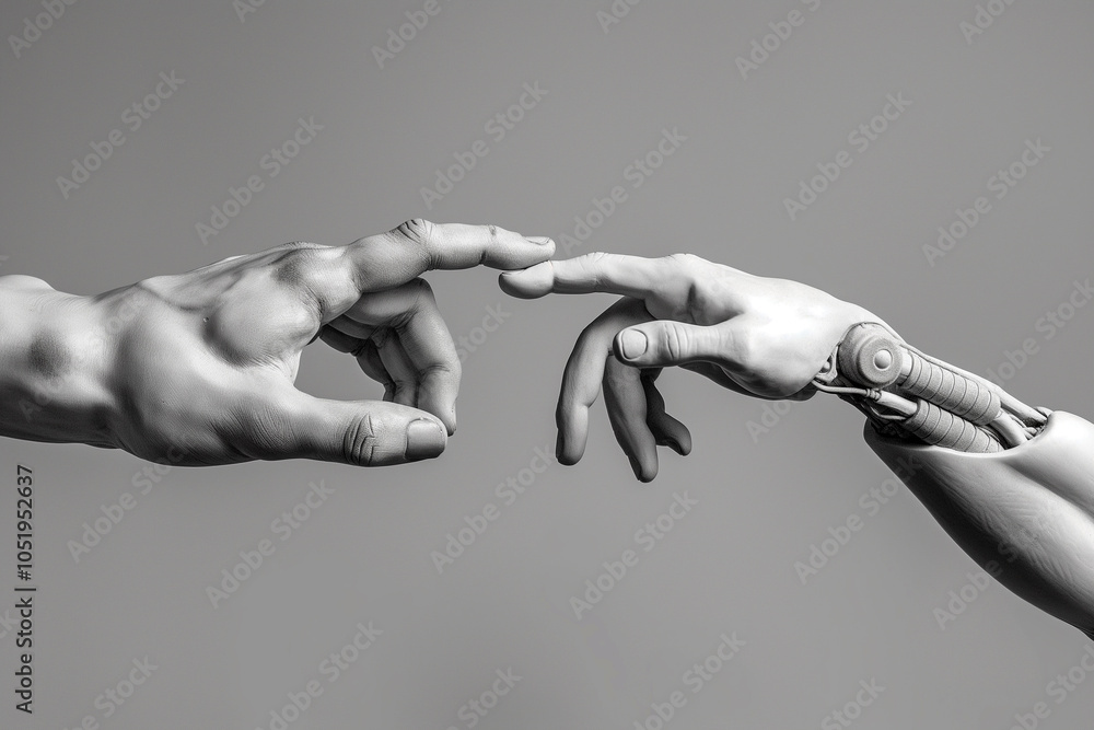 Poster A cyborg finger touching a human finger, modern remake of The ...