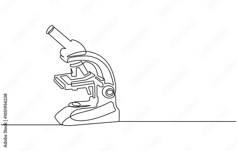 Vetor de One continuous line. Microscope. Scientific instrument. Flat ...