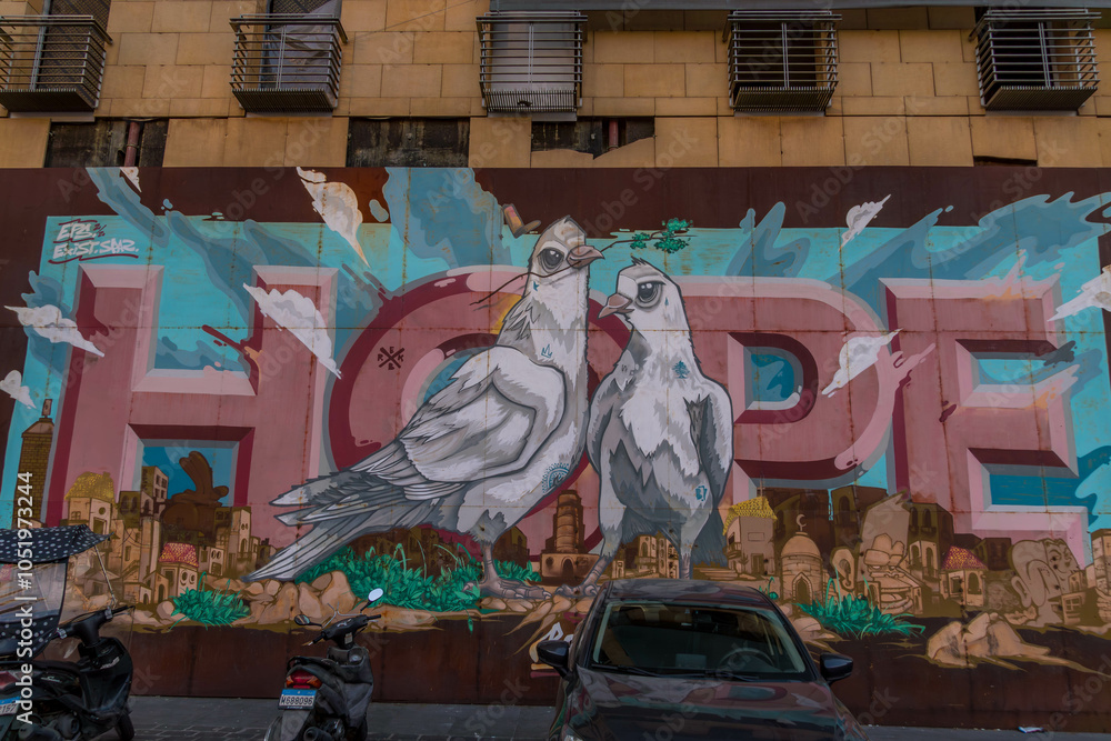 Graffiti HOPE on the wall of the hotel in downtown Beirut, Lebanon ...
