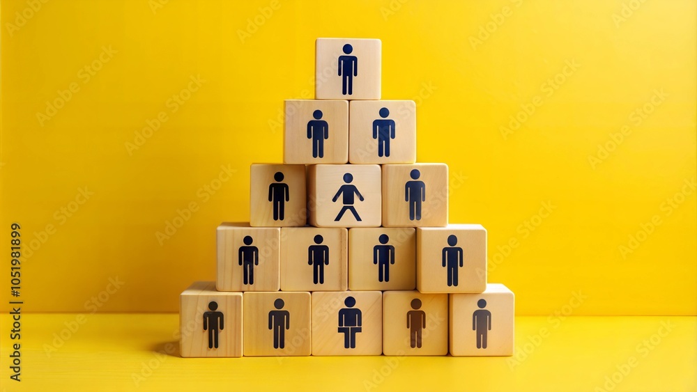 Inclusive workplace culture. Pyramid of wooden cubes with human icons ...