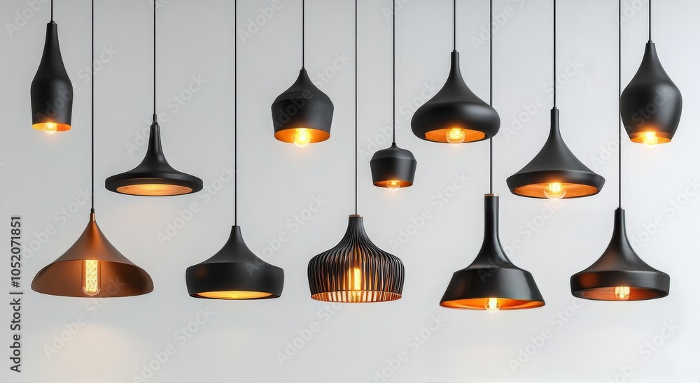 Stylish collection of black hanging lights in modern interior design ...