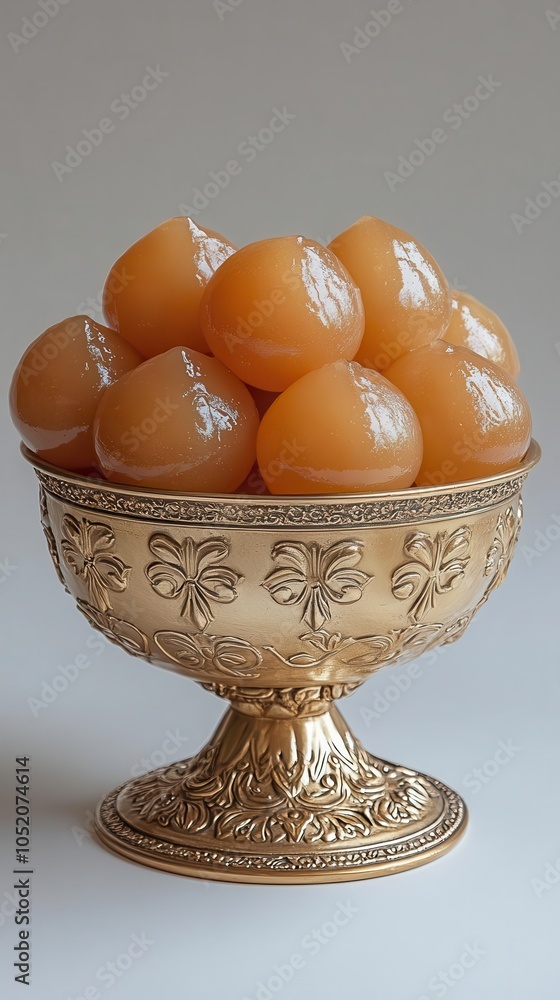 delightful gulab jamun sits in an ornate golden dessert bowl captured ...
