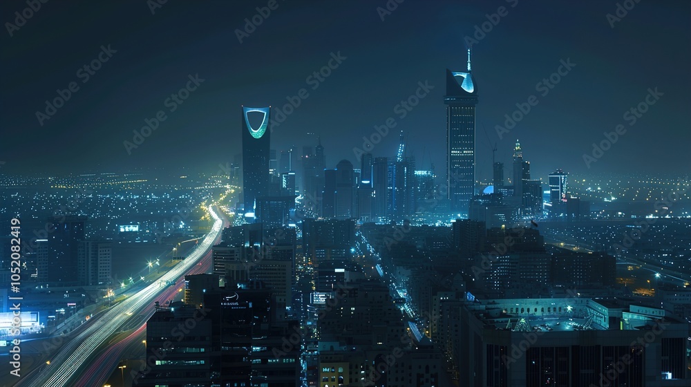 Riyadh's nighttime skyline shines with modernity, showcasing saudi ...