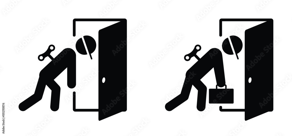 Burnout, work door icon. Life energy. Man with low battery. Brain with ... Burnout, work door icon. Life energy. Man with low battery. Brain with ...