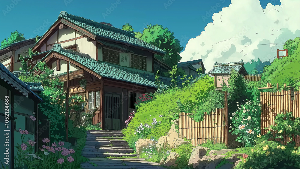 Traditional Japanese house. Illustrations that look like a scene from ...