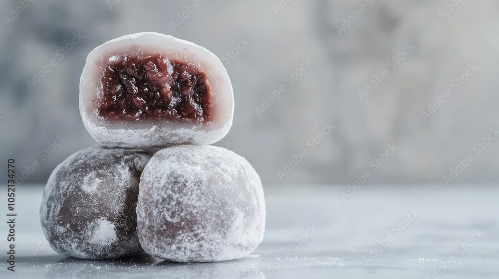 Japanese daifuku mochi with red bean filling, clean background, room ...