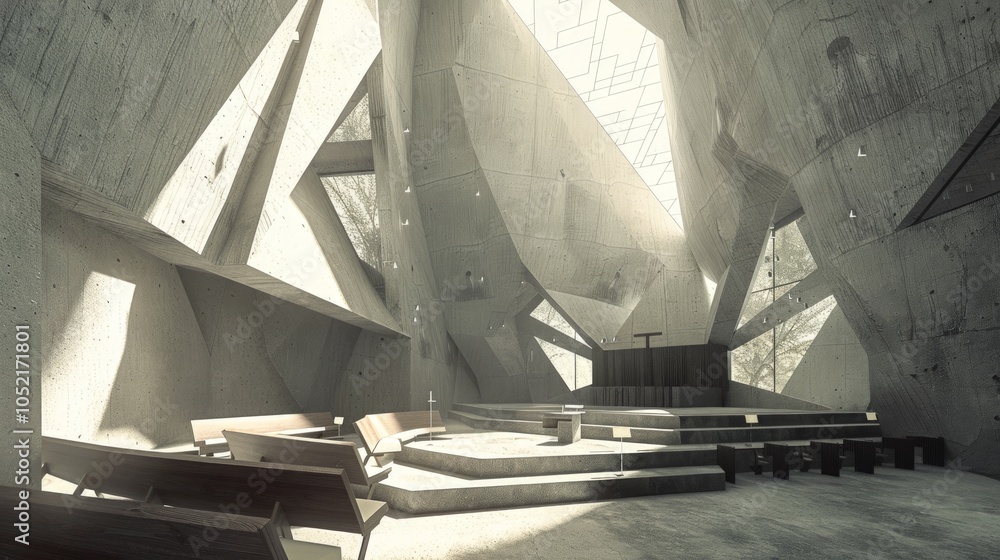 Deconstructivist Church Interior, an intriguing space featuring ...