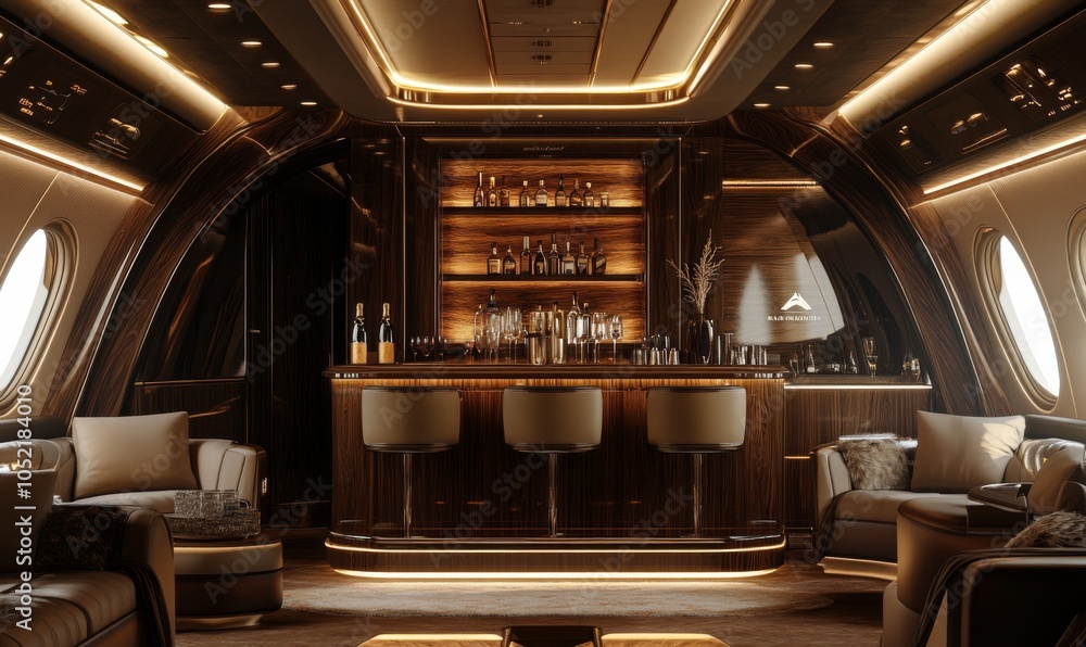 3D model of a luxury private jet interior, complete with leather ...