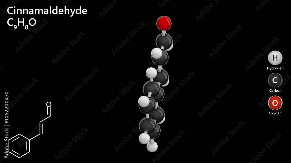 Vidéo Stock Cinnamaldehyde. Cinnamon. Animated 3D model of a molecule ...