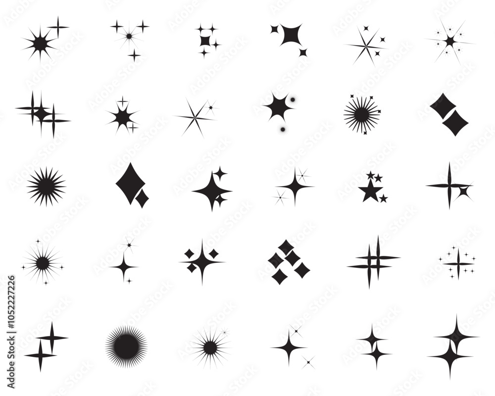Star icons. Set of Twinkling star, Sparkle star and shining burst. Christmas vector illustration ...
