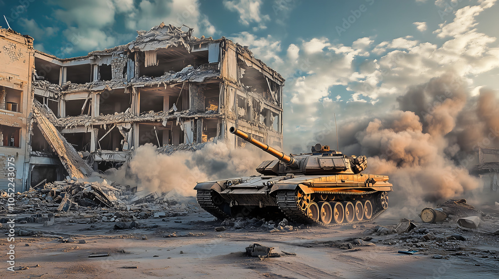 Military tanks have thick armor for warfare. Behind there were ...