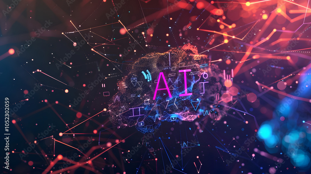 various colors forming a vibrant ai tag cloud symbolizing technology ...