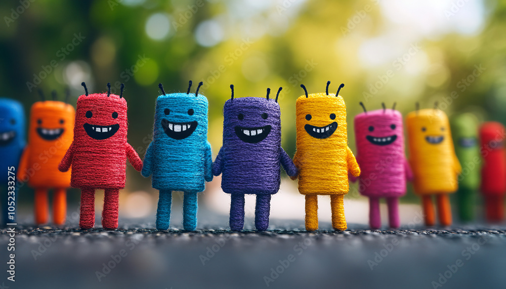 Group of stick figure friends having fun, realistic background with ...