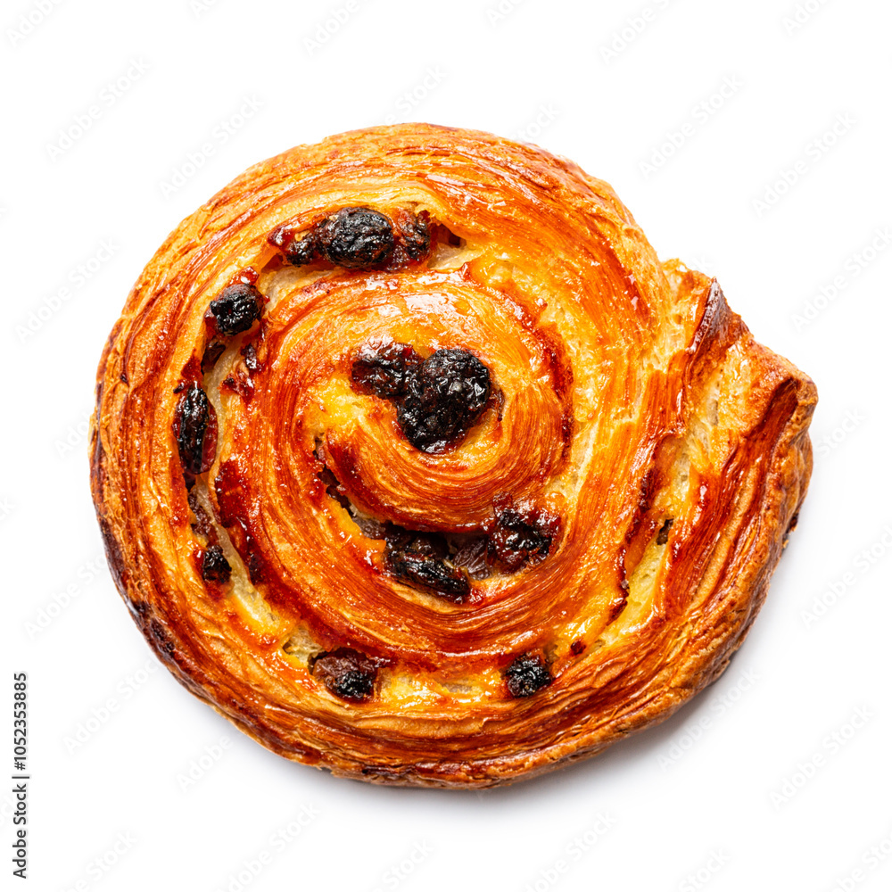 Pain aux raisins, also called escargot or pain russe, is a spiral ...