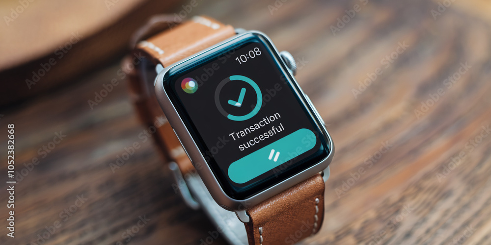 Smartwatch Displaying Payment Confirmation Screen. Close-up of a ...