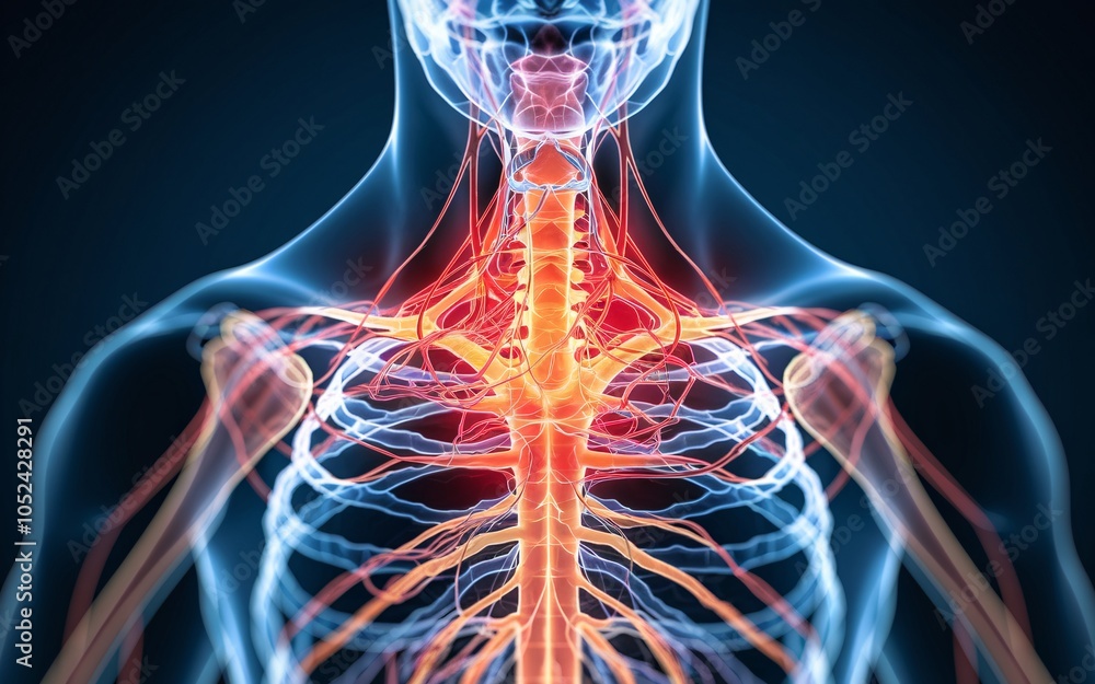 3D medical illustration of the human circulatory system, showing the ...