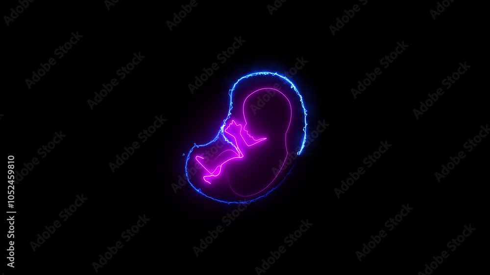 Human fetus animation. Glowing neon blue line Ultrasound of baby icon ...