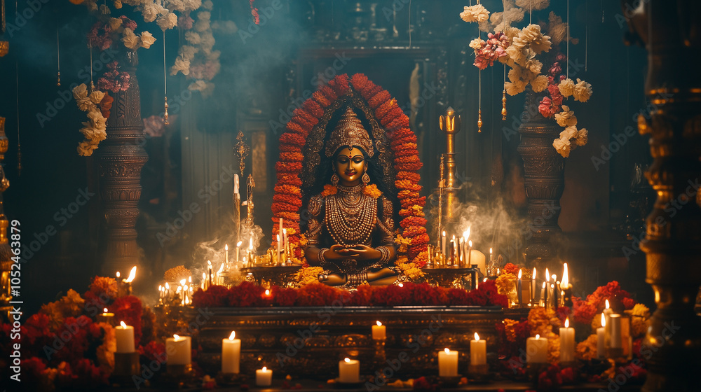 Kali Puja in Kolkata, view of the altar of Goddess Kali decorated with ...