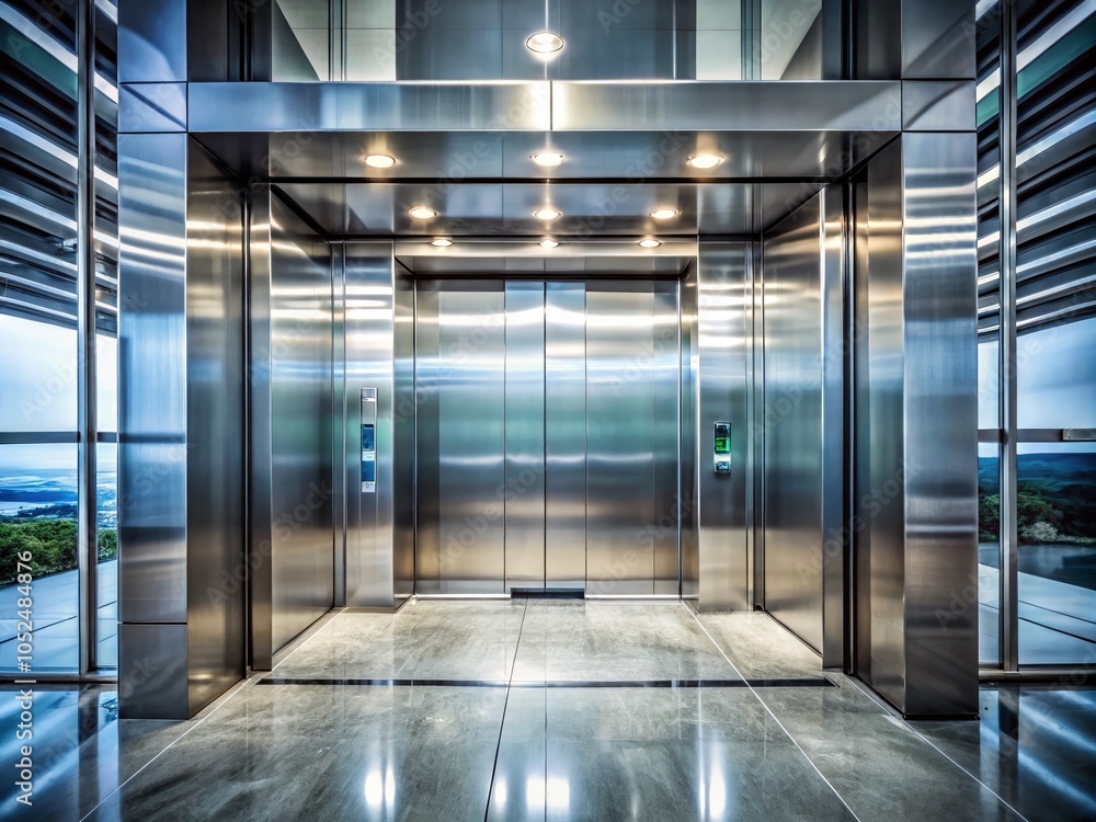 Stainless Steel Elevator Doors Closing in Modern Building - High ...