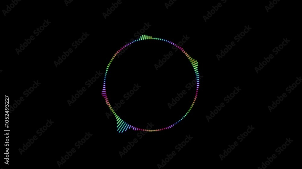 Audio wave. Round waveform on dark background. Animation audio frequency monitor sound wave ...