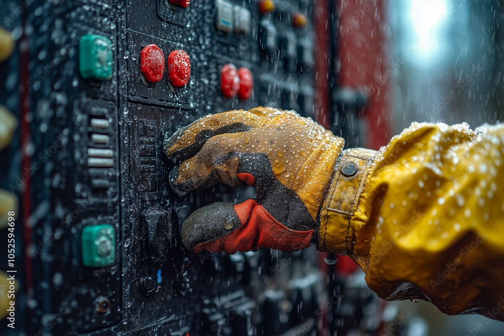 in the middle of a serious storm, a hand wearing a glove resting on a ...