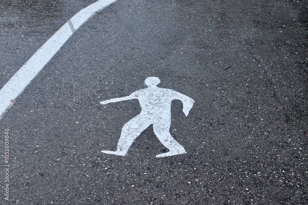 Pedestrian Symbol on Wet Asphalt Road: Street Crossing Marking ...