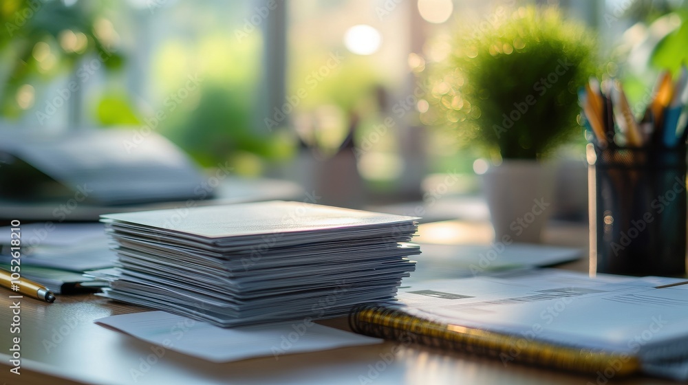 Artistic depiction of a stack of ID cards on a desk, surrounded by ...
