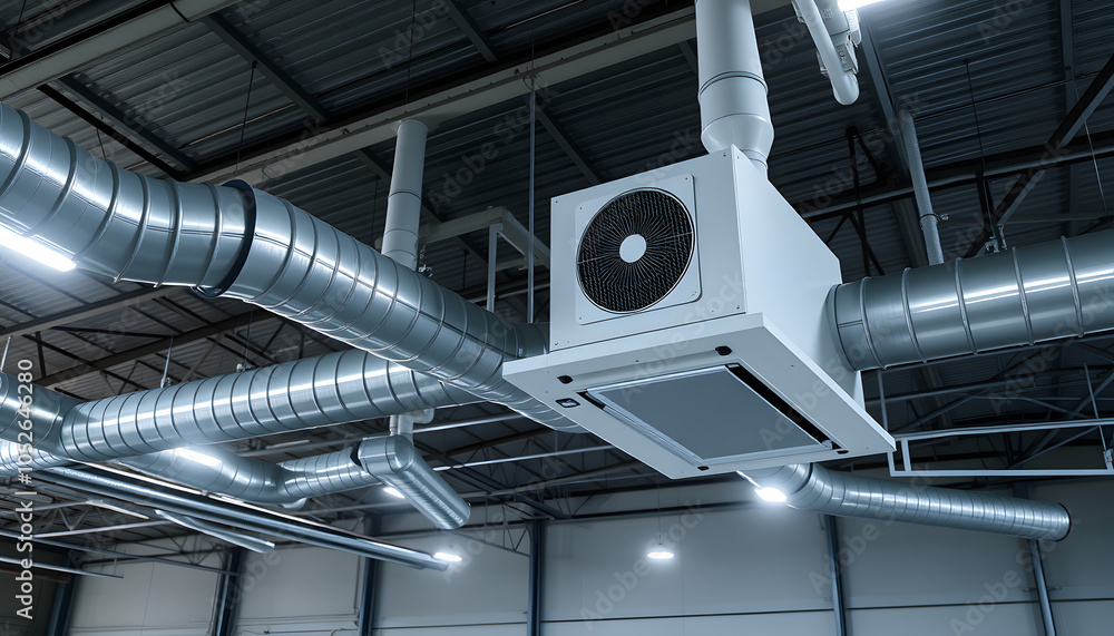 Industrial ventilation system. Pipes for room conditioning. Ventilation ...