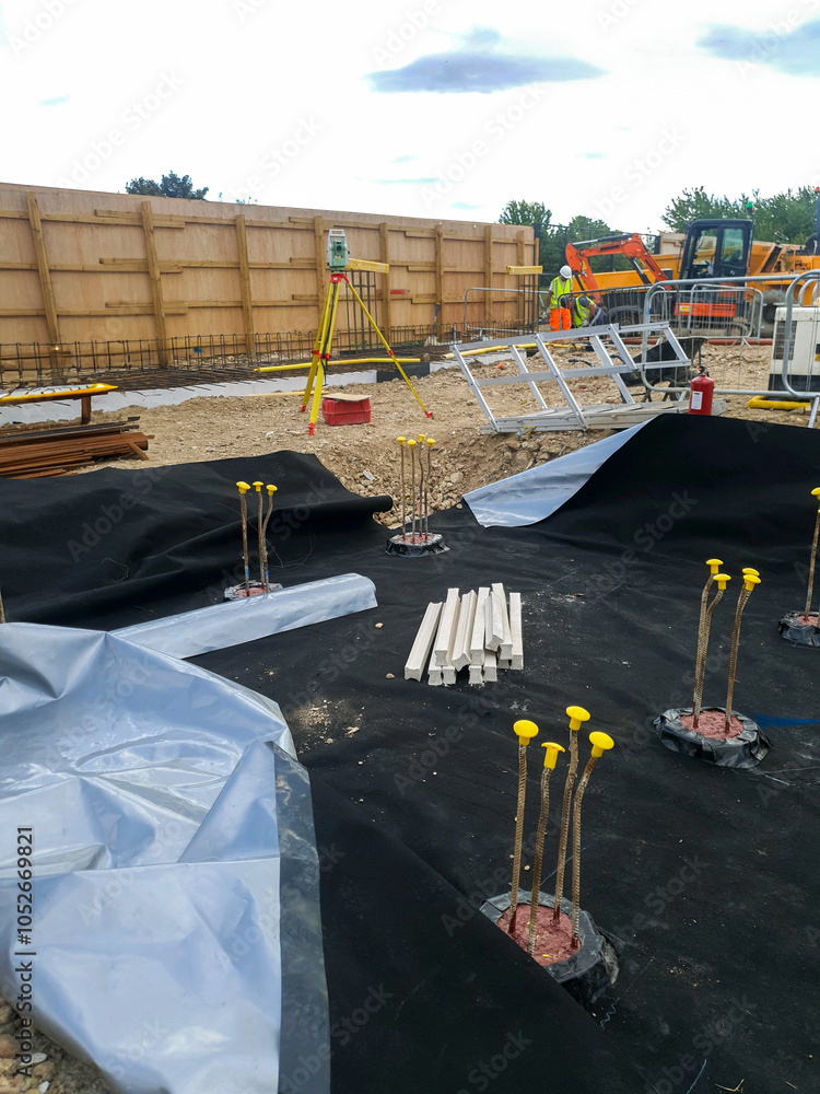 Waterproof membrane and protective layer applied to pile head with ...