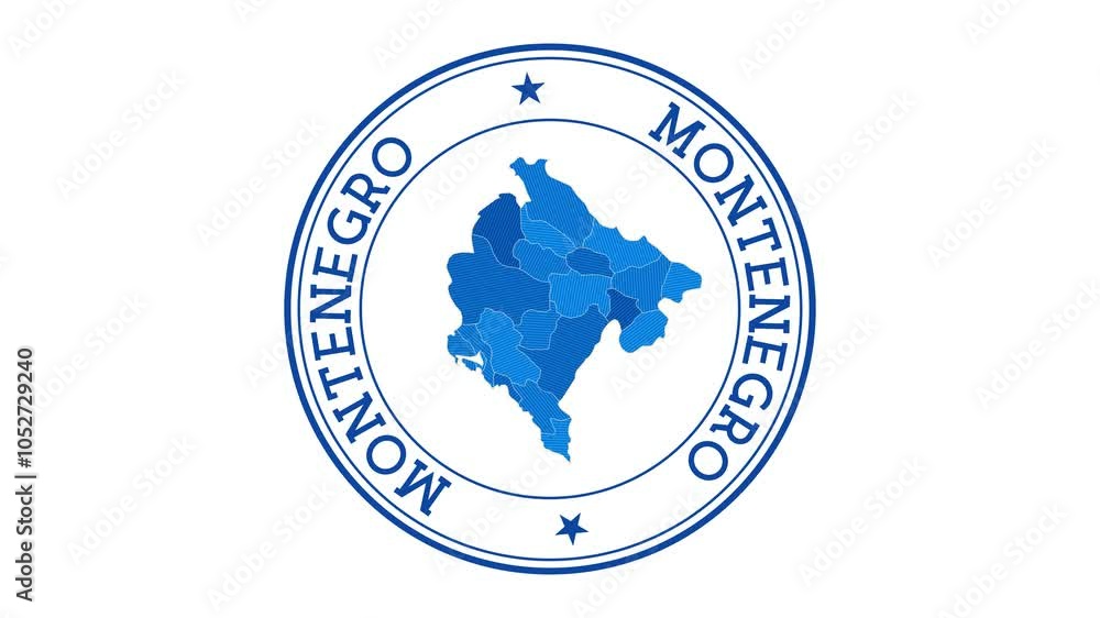 Montenegro intro. Badge with the circular name and map of country ...