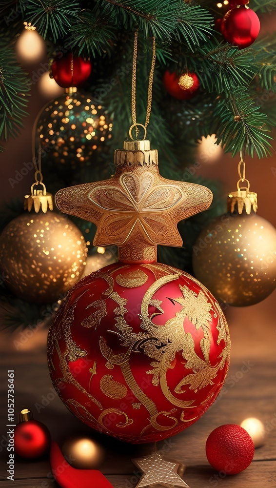 Christmas Tree Decor Featuring Elegant Red and Gold Ornaments ...