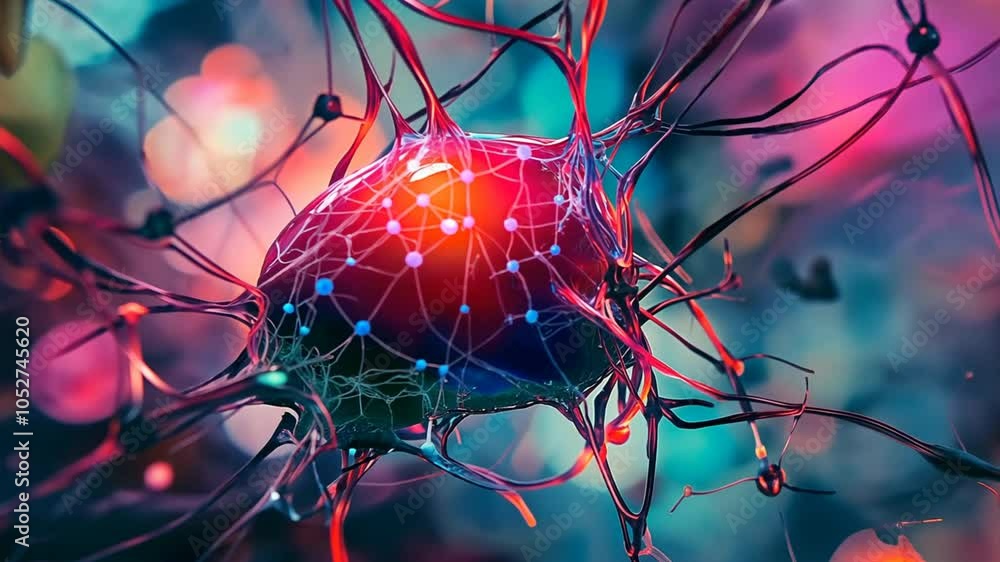 Nerve Cell: A vibrant, intricate illustration of a neuron, showcasing ...