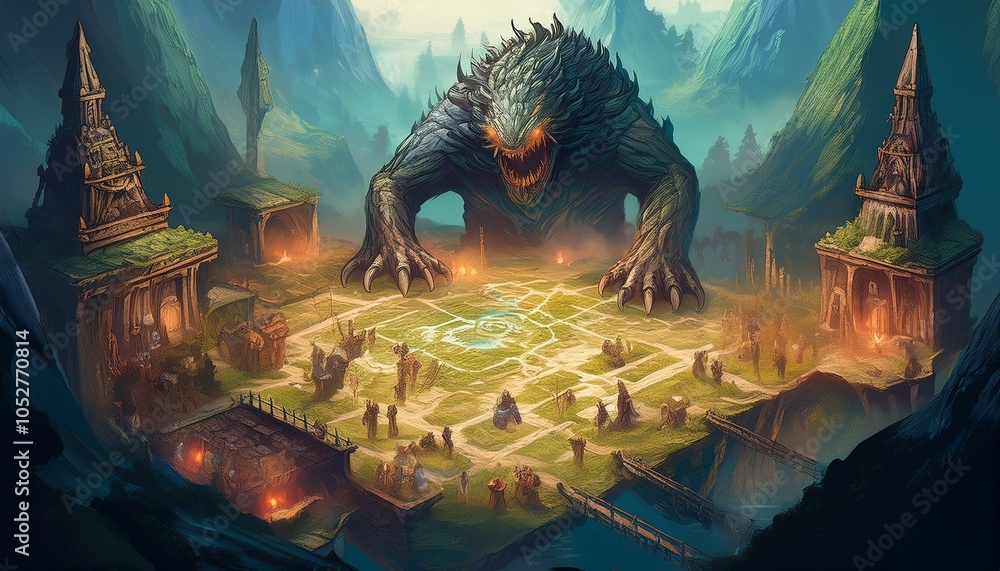 DnD Battlemap Battlefield Against a Giant Monster AI Generate Stock ...