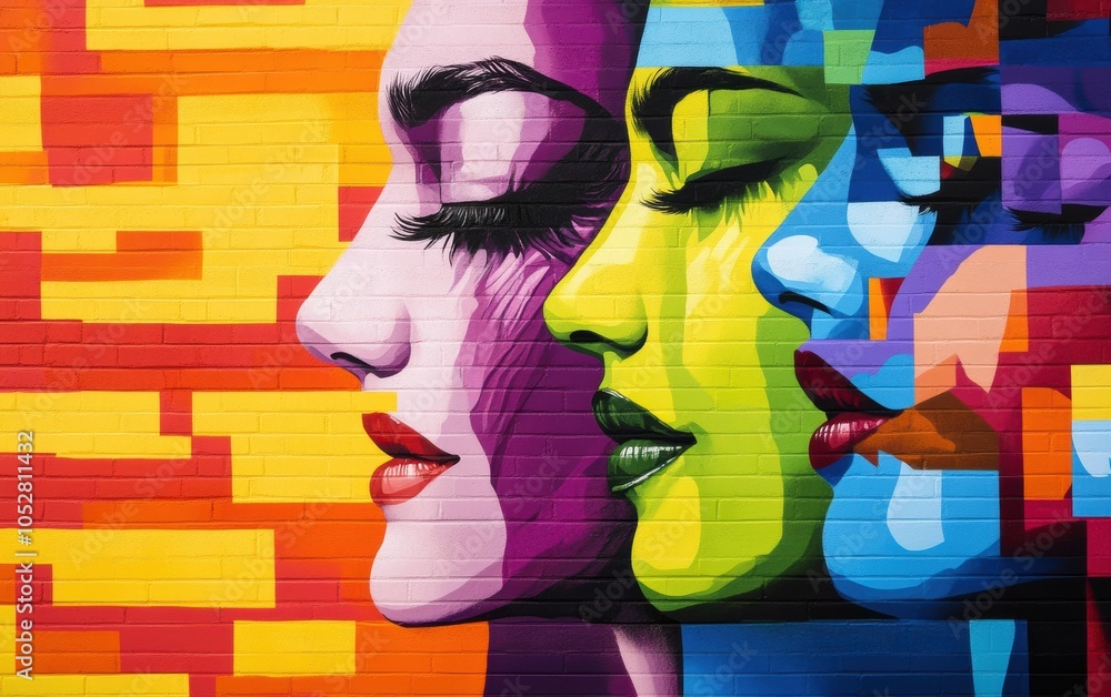 Explore this striking mural featuring three profiles, each adorned with ...