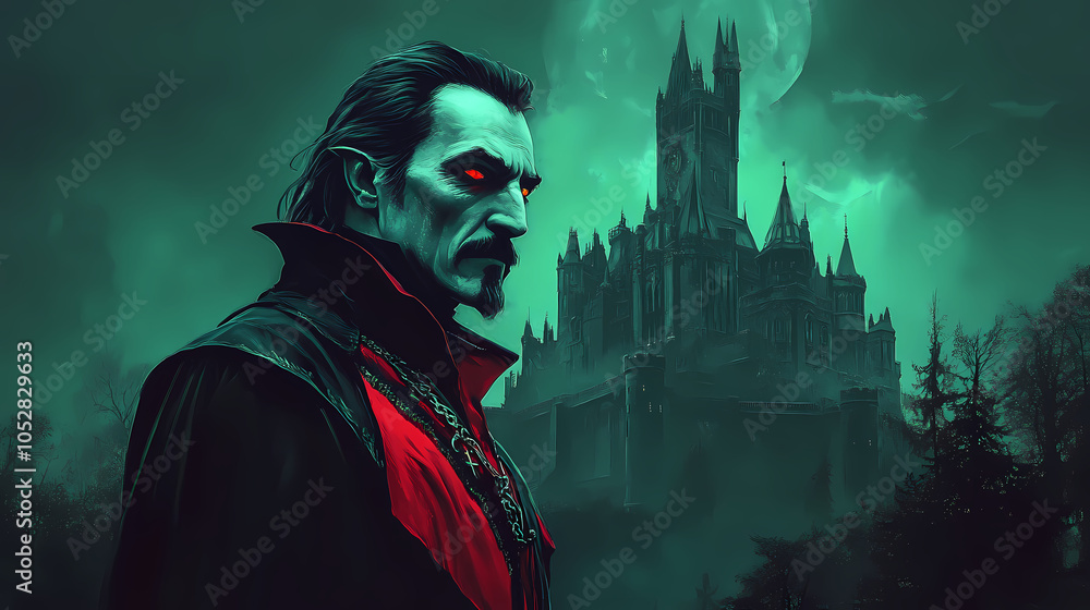 Vampire count vlad tepes dracula in front of a gothic castle. Vampire ...