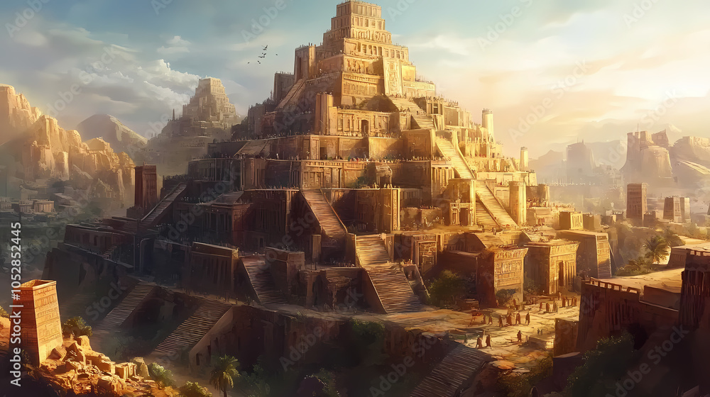 Ancient city babylon with tower of babel in babylonian empire ...