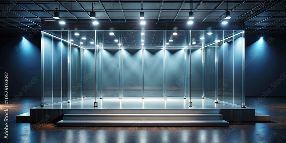 glass stage background with lights, rendering, glass, stage, background ...